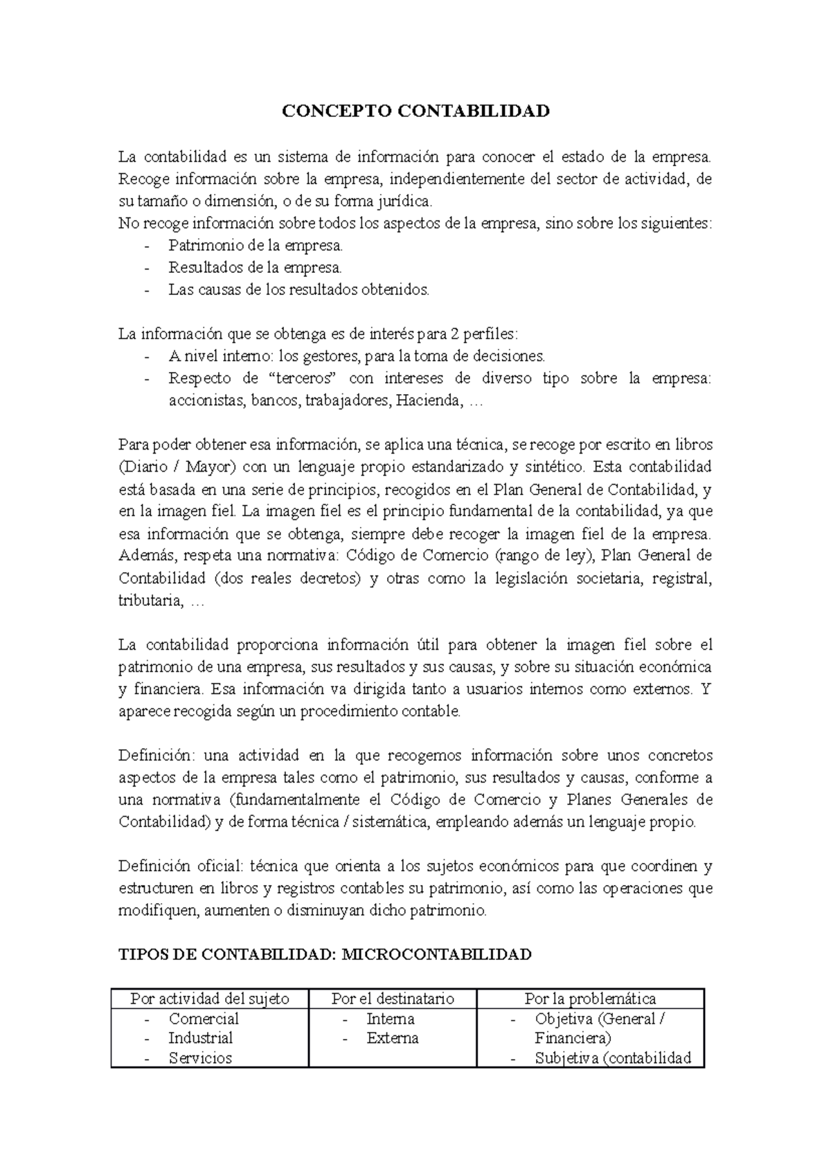 Introducción contabilidad (Derecho) - CONCEPTO CONTABILIDAD La contabilidad es un sistema de ...