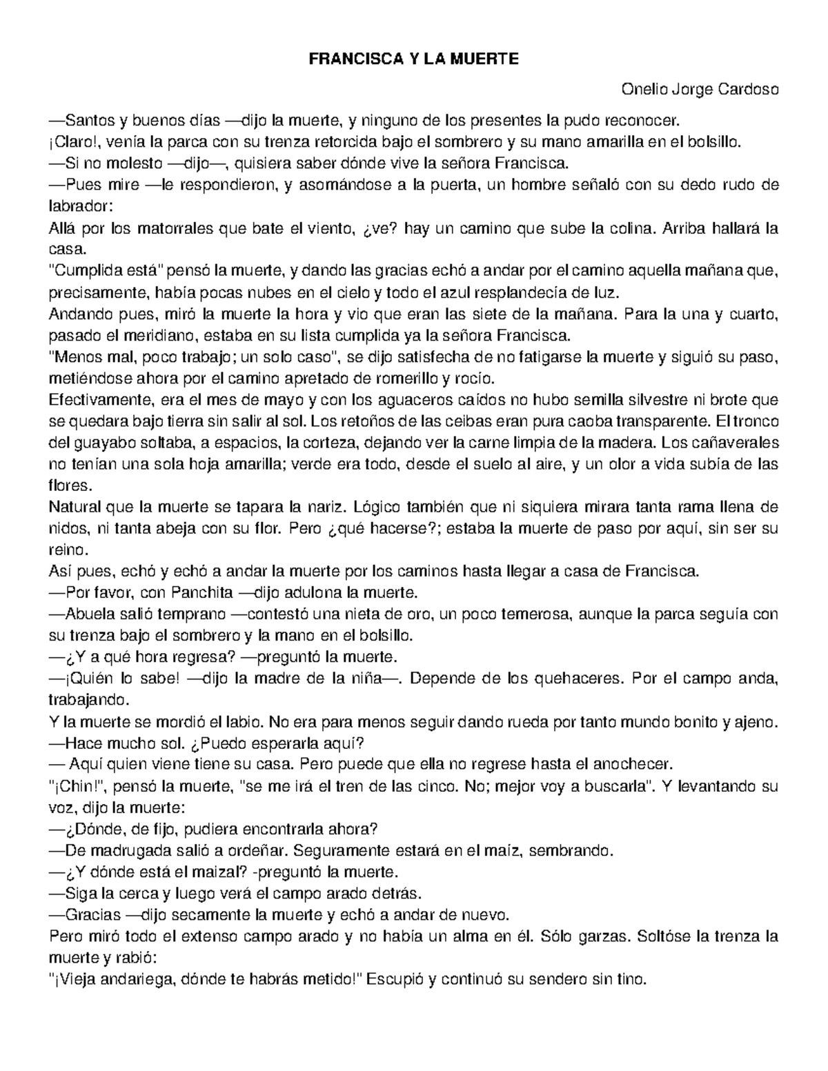 Francisca Y LA Muerte - FRANCISCA Y LA MUERTE Onelio Jorge Cardoso ...