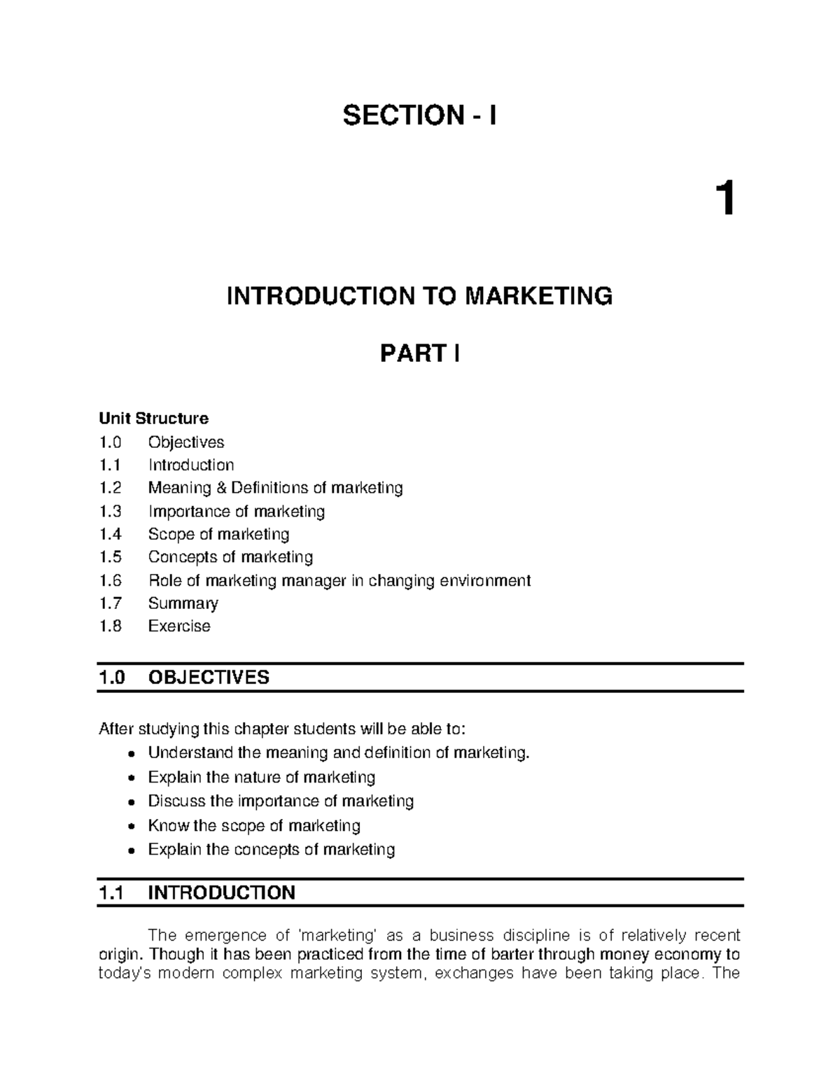MHRM - Notes - SECTION - I 1 INTRODUCTION TO MARKETING PART I Unit ...