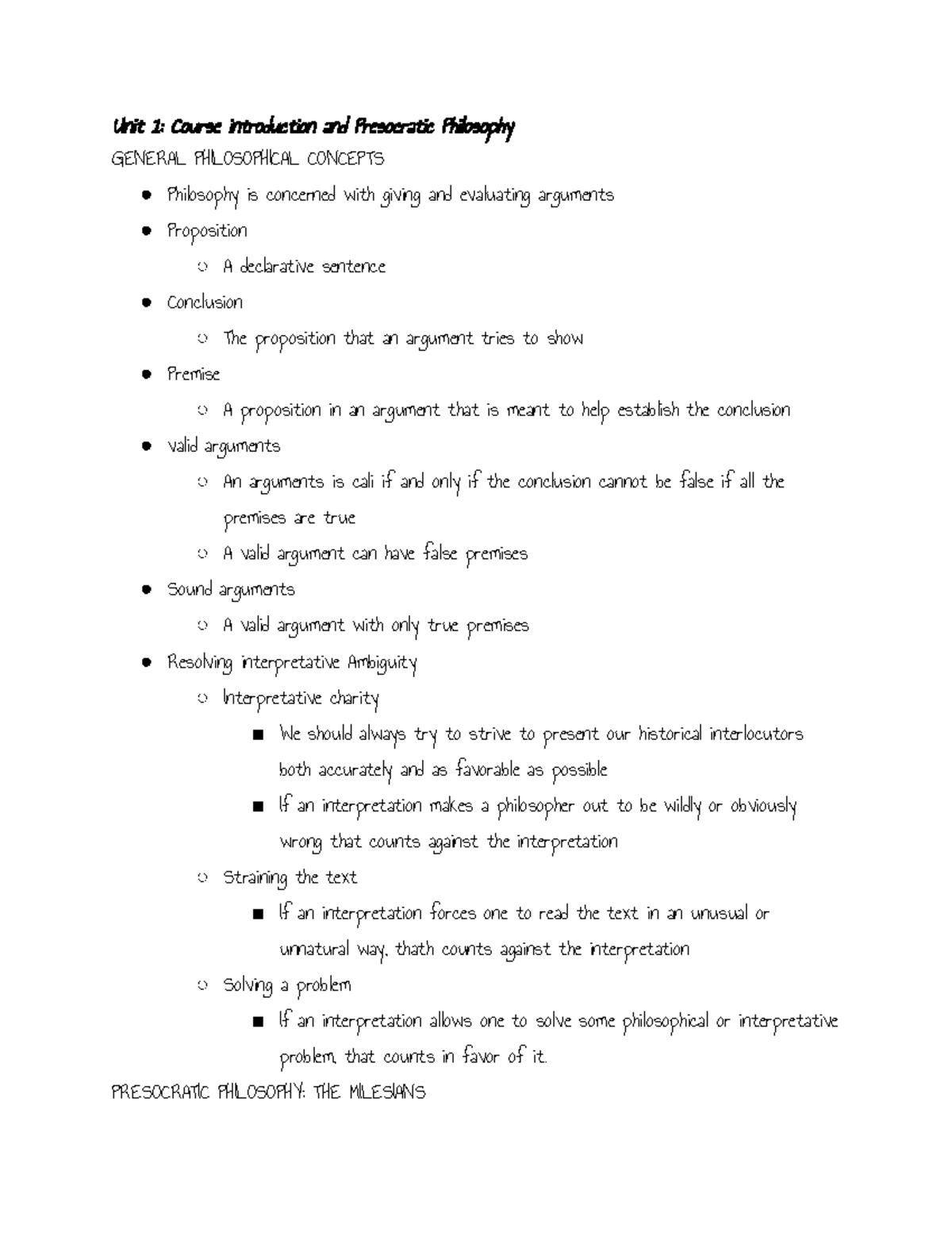 Ancient and Medieval Philosophy Midterm 1 Study Guide - Unit 1: Course introduction and ...