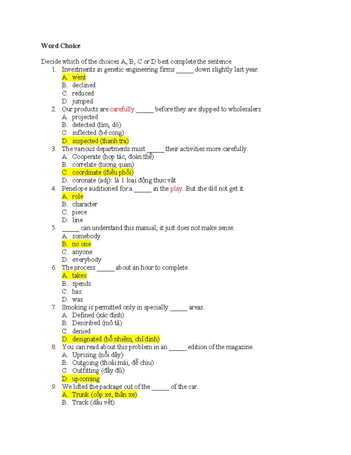 Grmmar - WORD Choice - Word Choice Decide which of the choices A, B, C ...