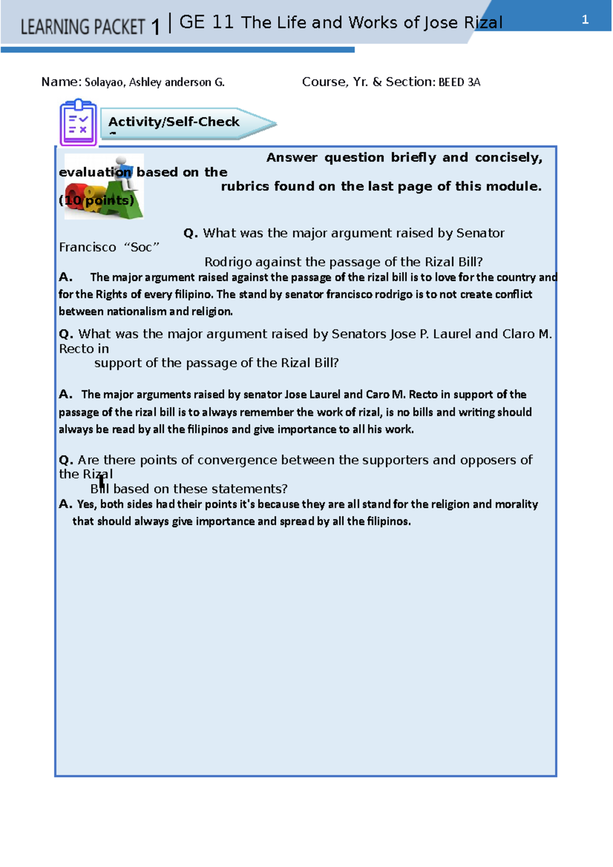 GE 11 LP 1 Answer Sheets - Summary - Name: Solayao, Ashley anderson G ...