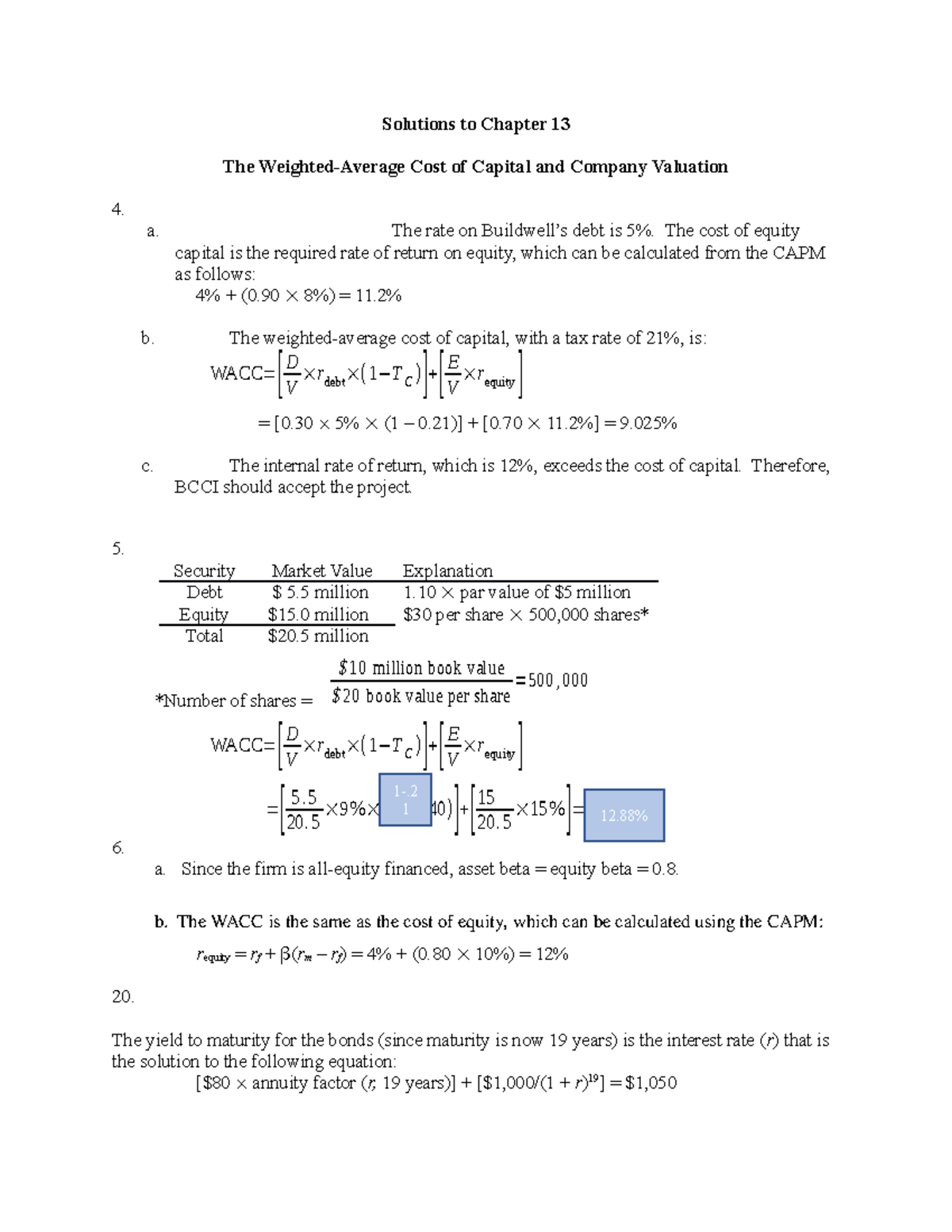 Solutions to Chapter 13 Business Finance Problems - Solutions to ...