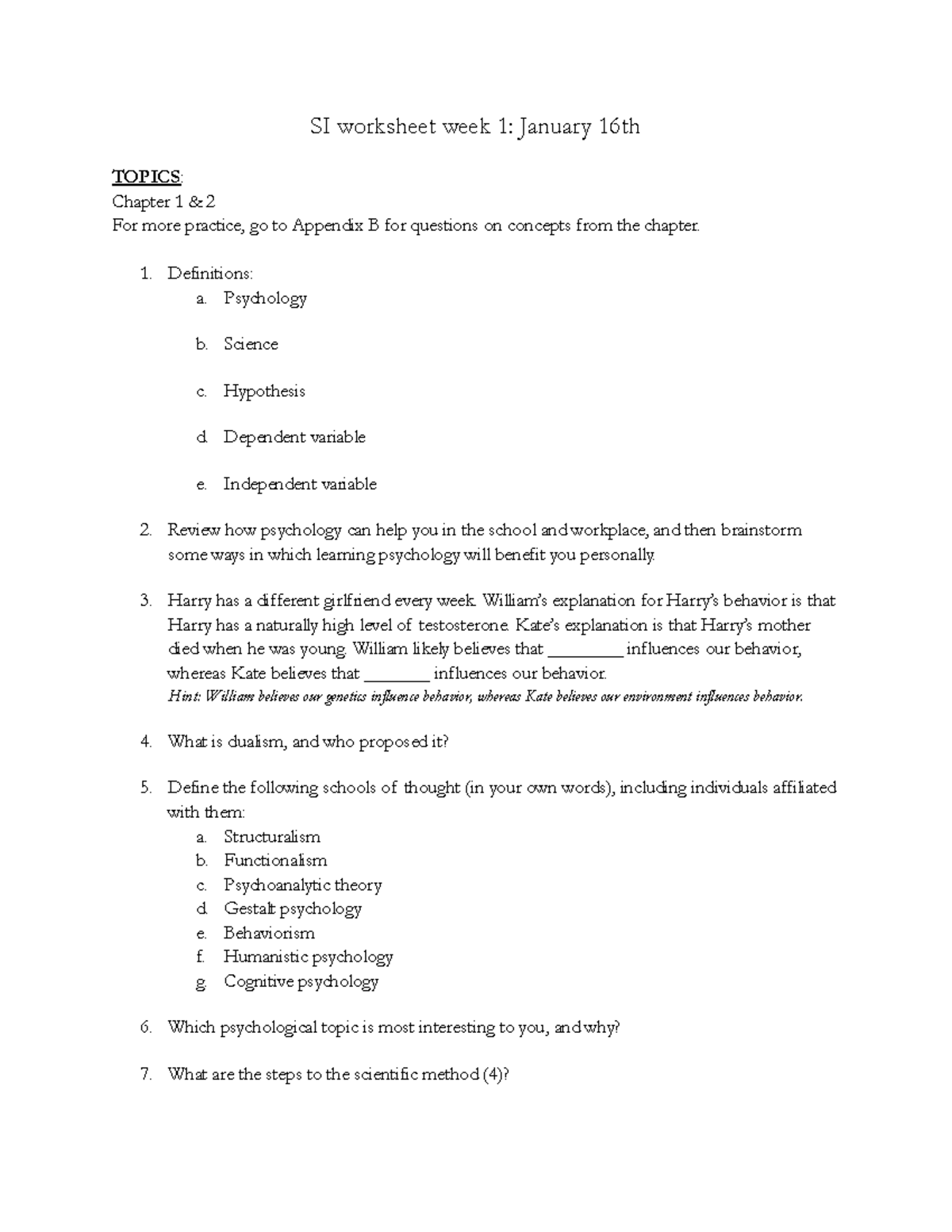 PY101 SI worksheet 1 - SI worksheet week 1: January 16th TOPICS ...