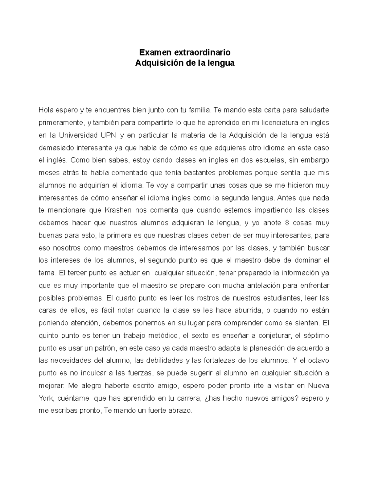 adquisición de la lengua - Examen extraordinario Adquisición de la ...