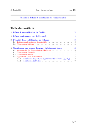 Eléments de circuits linéaires en régime continu ou quasi-permanent ...