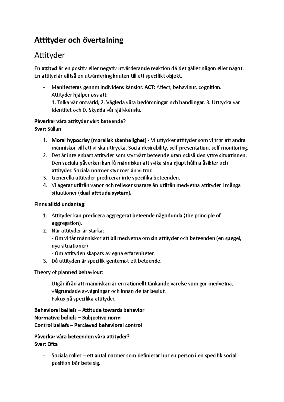 Föreläsning 4 - Attityder och övertalning - Attityder och övertalning ...