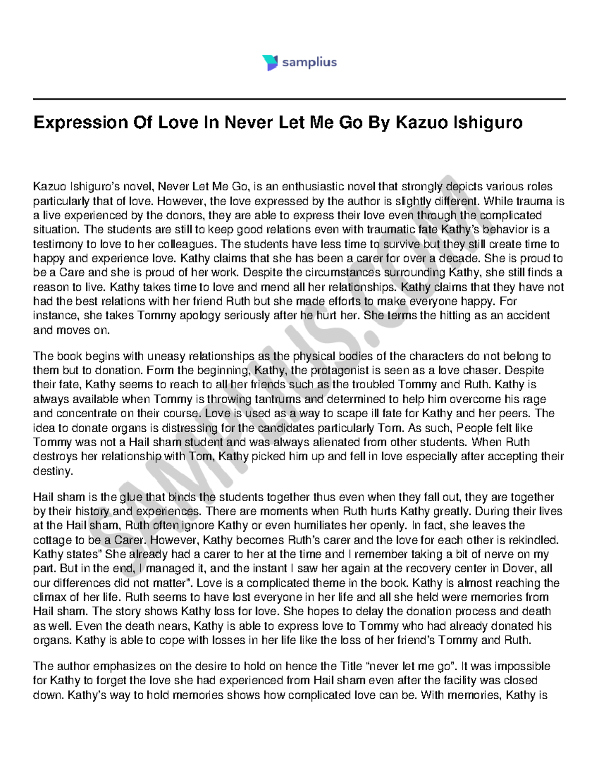 Expression Of Love In Never Let Me Go By Kazuo Ishiguro - However, the ...