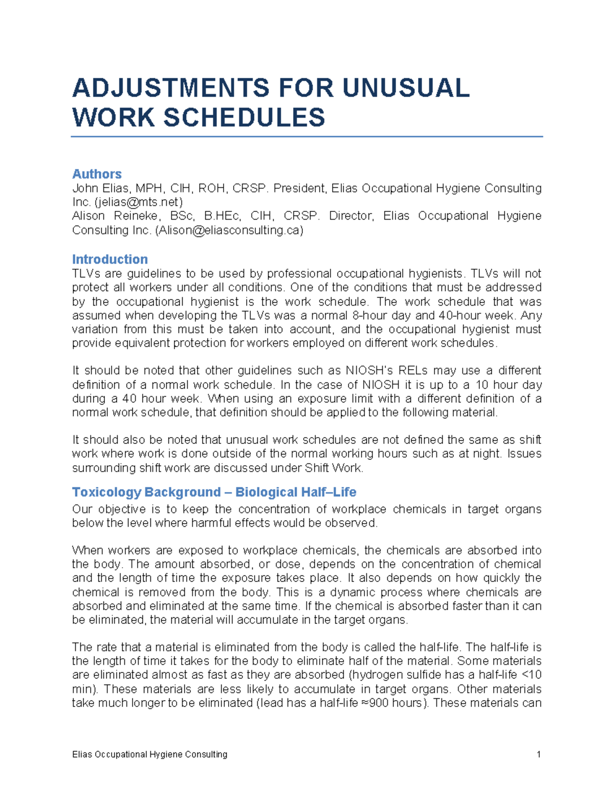 Adjustments for Unusual Work Schedules - ADJUSTMENTS FOR UNUSUAL WORK SCHEDULES Authors John ...