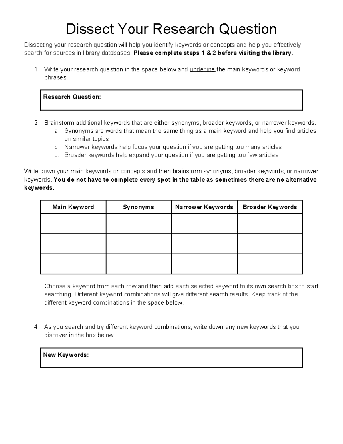 Dissect Your Research Question Rhetoric Worksheet - Dissect Your ...