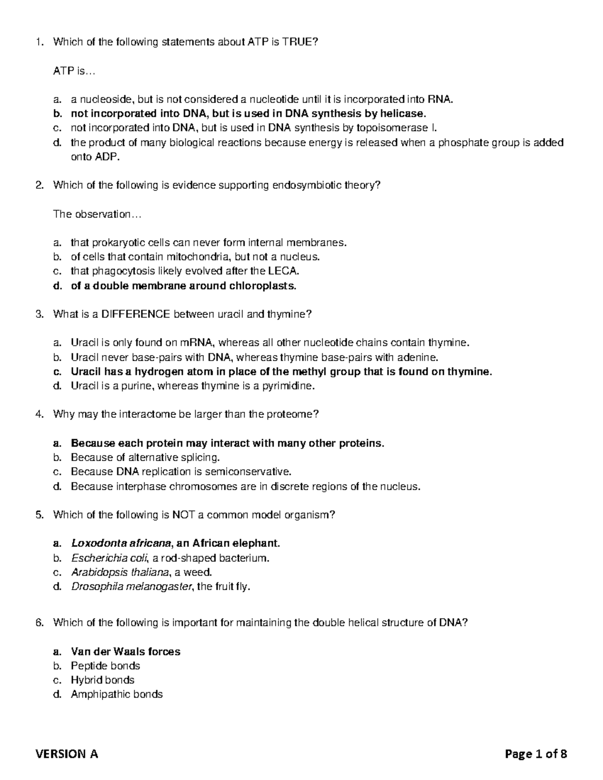 Exam 2012, questions and answers - Which of the following statements ...