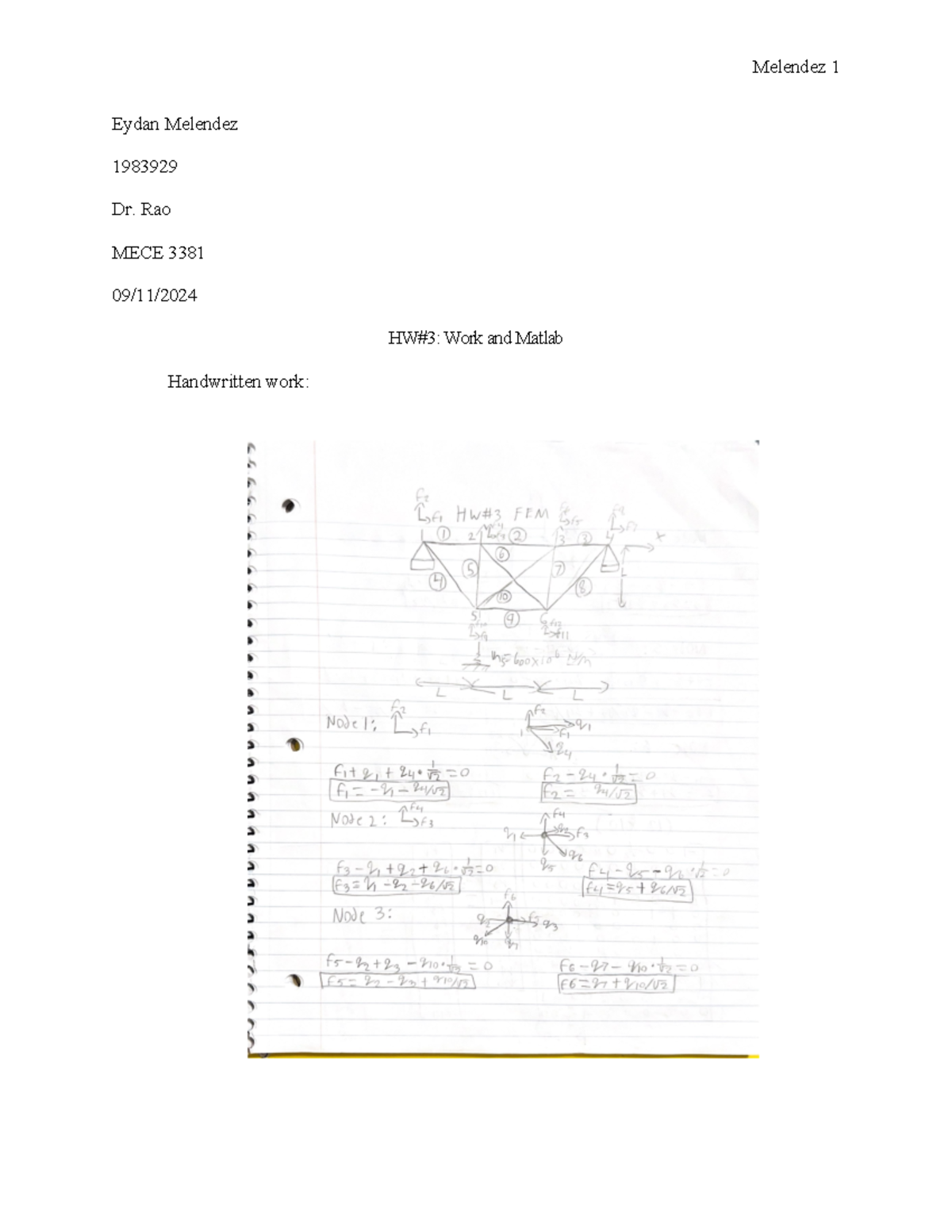 HW#3 FEM - homework - MECE 3381 - Eydan Melendez 1983929 Dr. Rao MECE ...