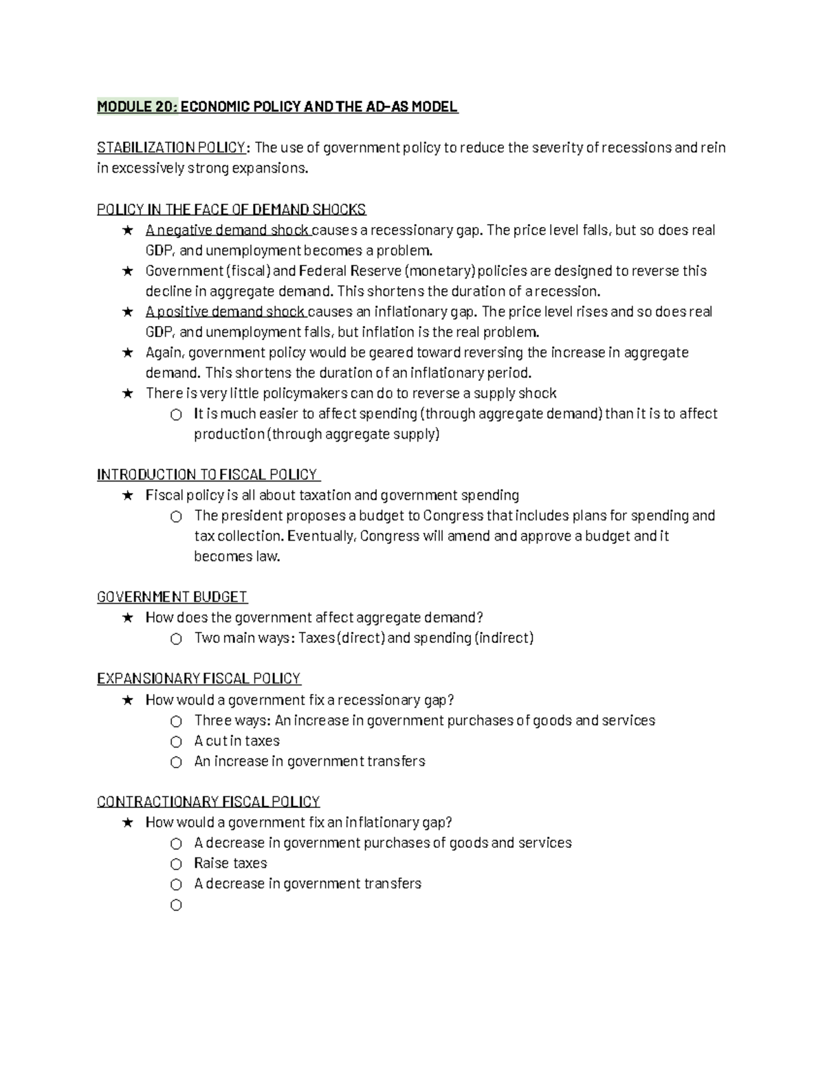 Module 20 Economic Policy and the AD-AS Model - MODULE 20: ECONOMIC ...