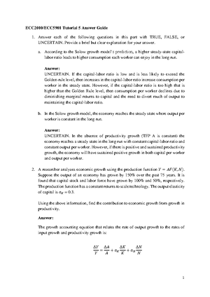 S22023 Tutorial 3 ans (week 4) - 1 ECC2010/ECC5901 Tutorial 3 Answer Guide Suppose that the ...
