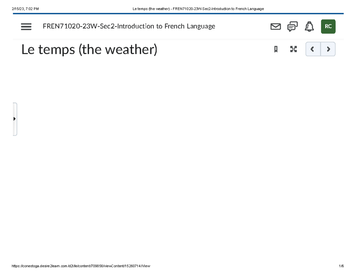 Le temps (the weather) - FREN71020-23W-Sec2-Introduction to French ...