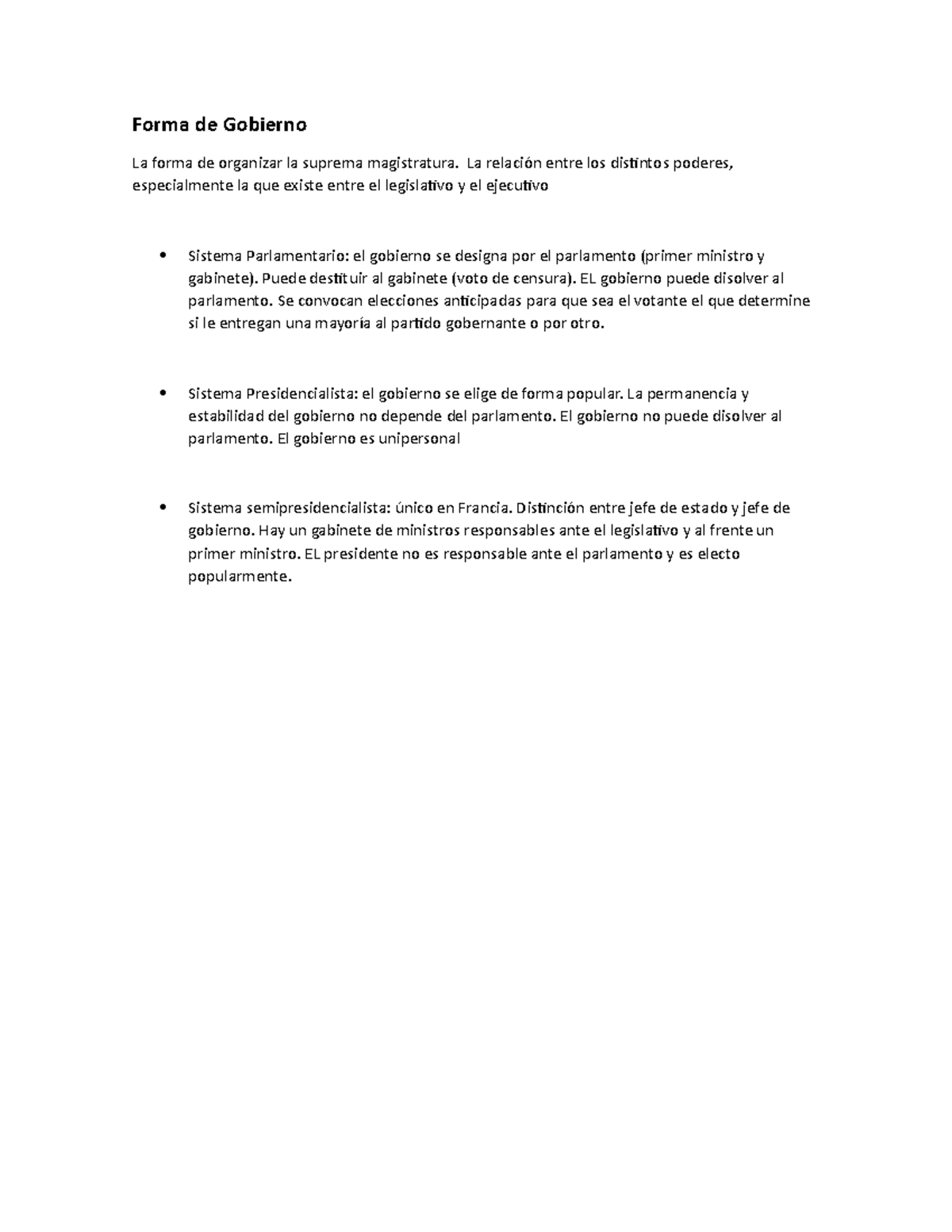 Formas de gobierno - Apuntes Sistema parlamentario, sistema ...
