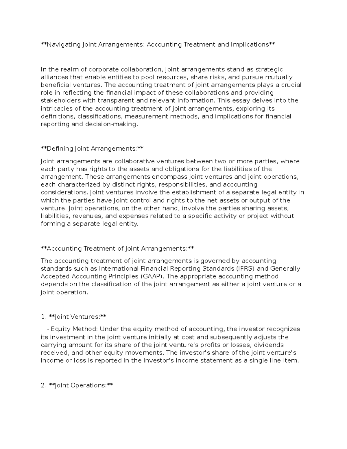 Navigating Joint Arrangements - The accounting treatment of joint ...