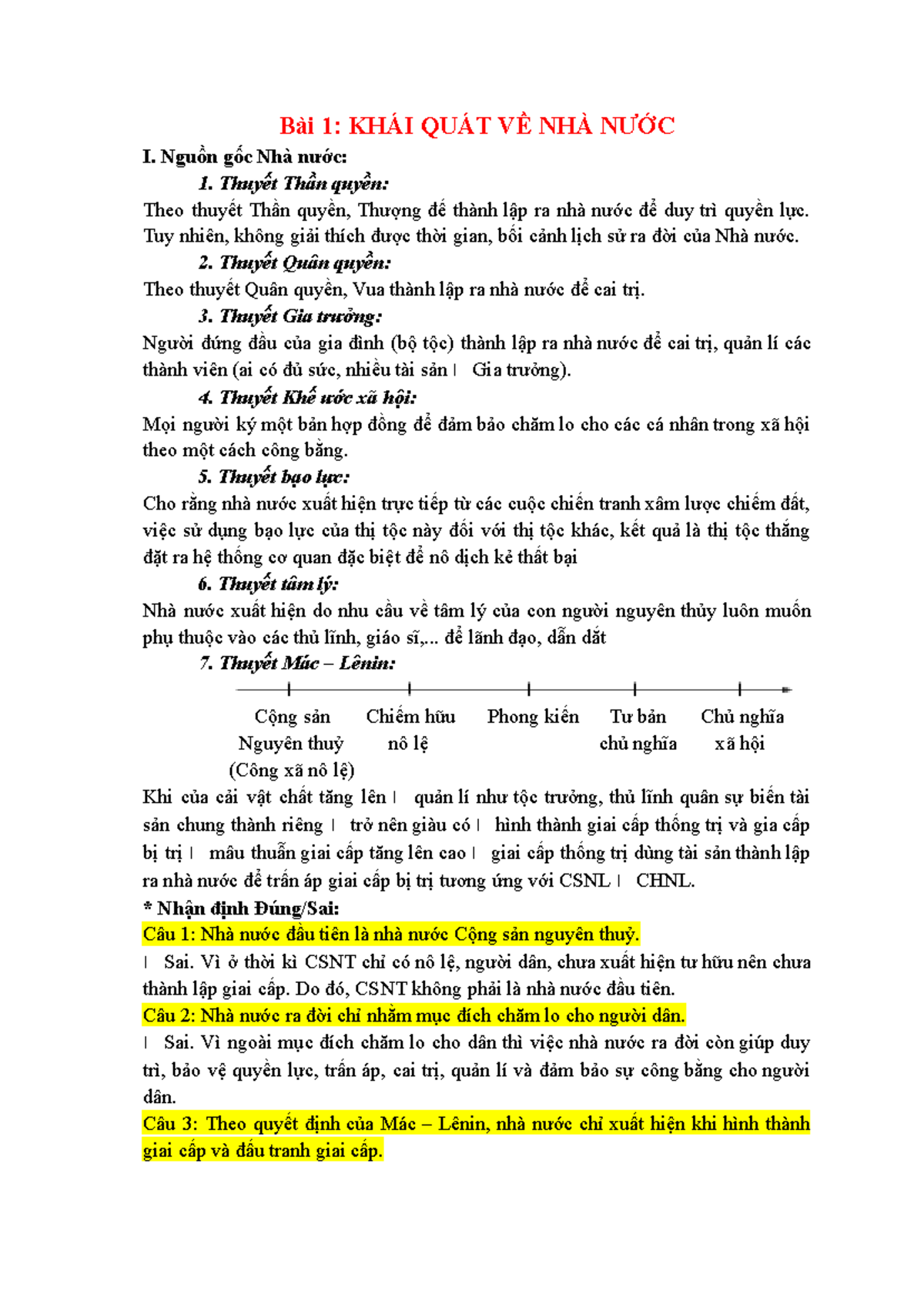Nhập môn luật học - tài liệu nmlh - Bài 1: KHÁI QUÁT VỀ NHÀ NƯỚC I. Nguồn gốc Nhà nước: 1 ...