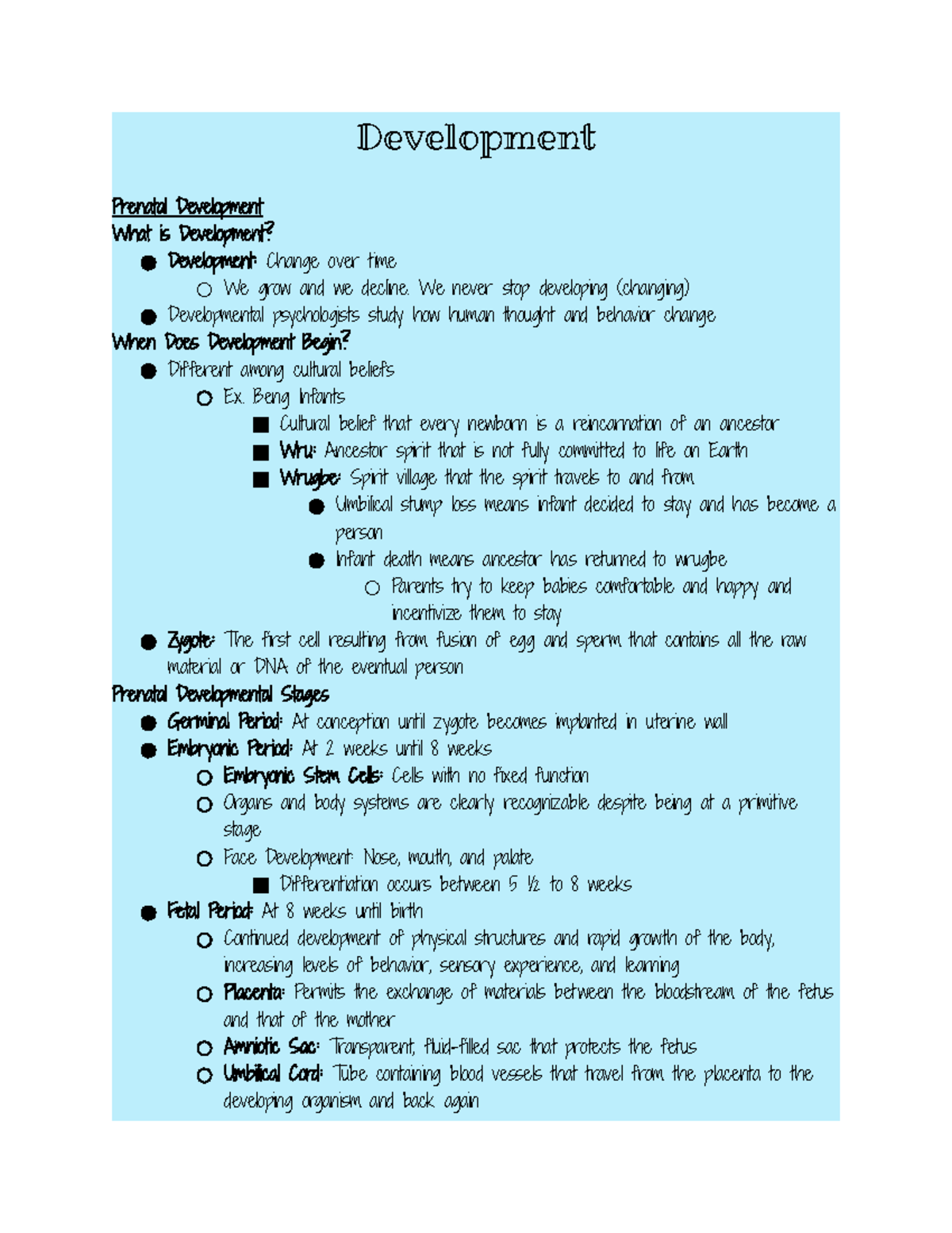 Development - Lecture notes - Development Prenatal Development What is ...