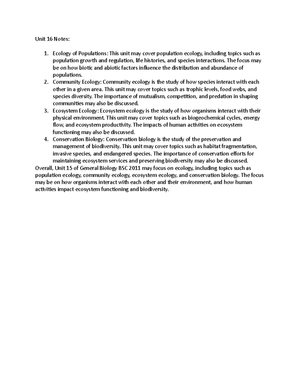 Unit 16 Notes - Unit 16 Notes: Ecology of Populations: This unit may ...