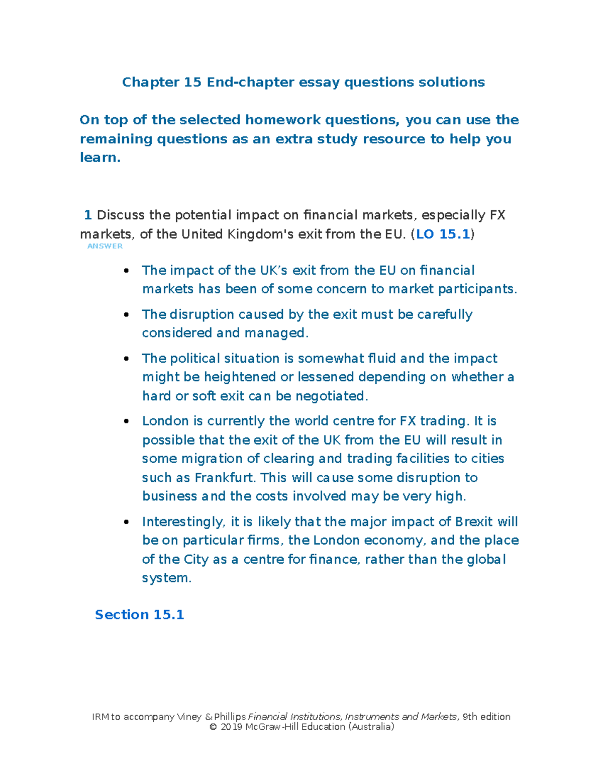 Wk9 - Chapter 15 end-chapter essay questions solutions - Chapter 15 End-chapter essay questions ...
