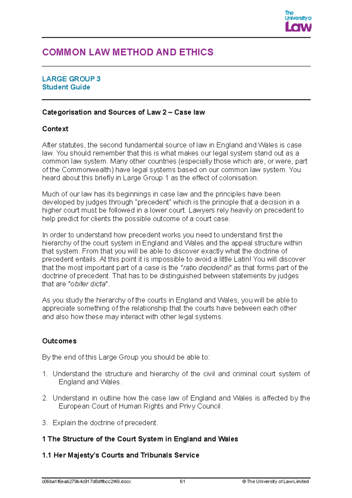 Large Group notes 3 - COMMON LAW METHOD AND ETHICS LARGE GROUP 3 ...