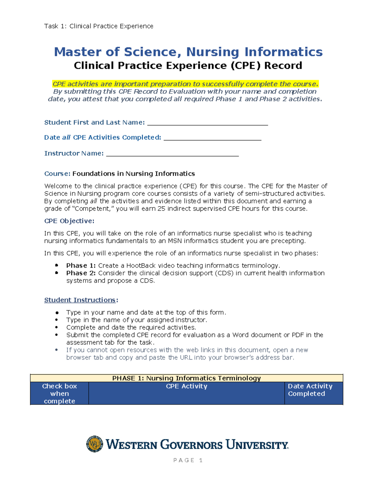 XDM1 Clinical Practice Experience (CPE) Record - Master of Science ...