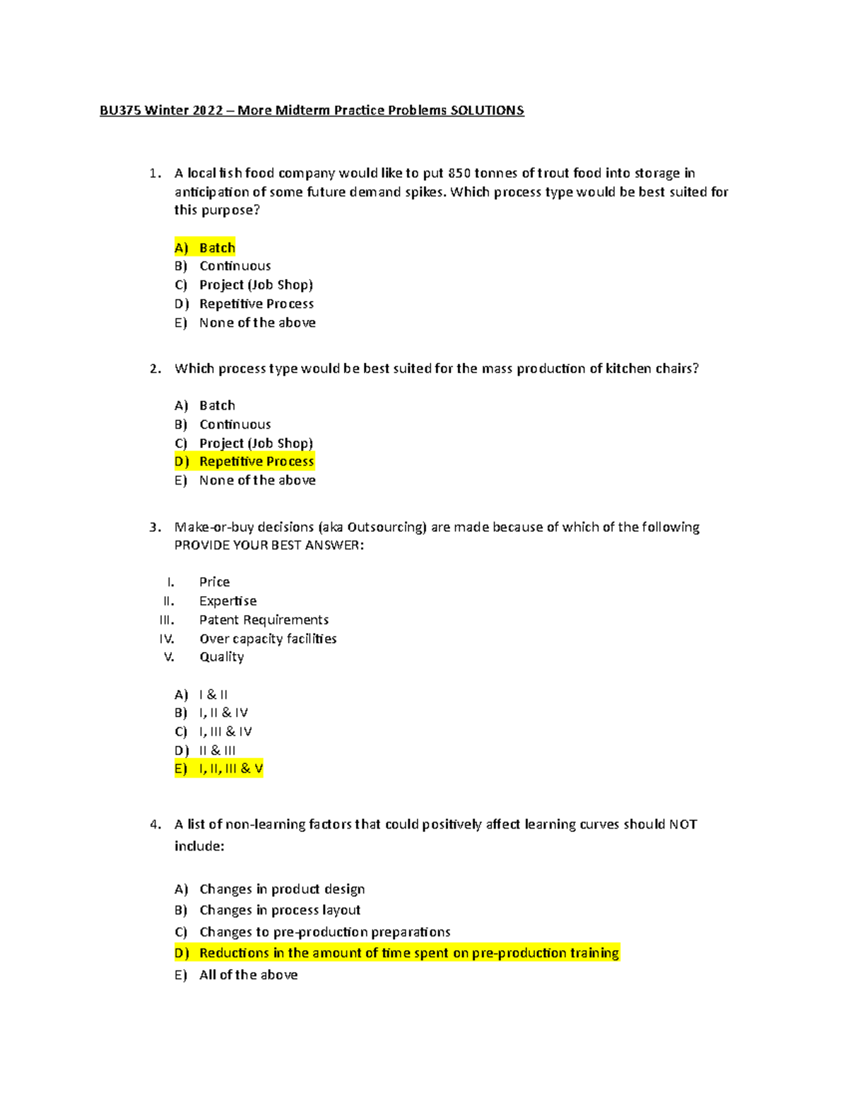 BU375 W22 - More Midterm Practice Problems Solutions - BU375 Winter 2022 – More Midterm Practice ...