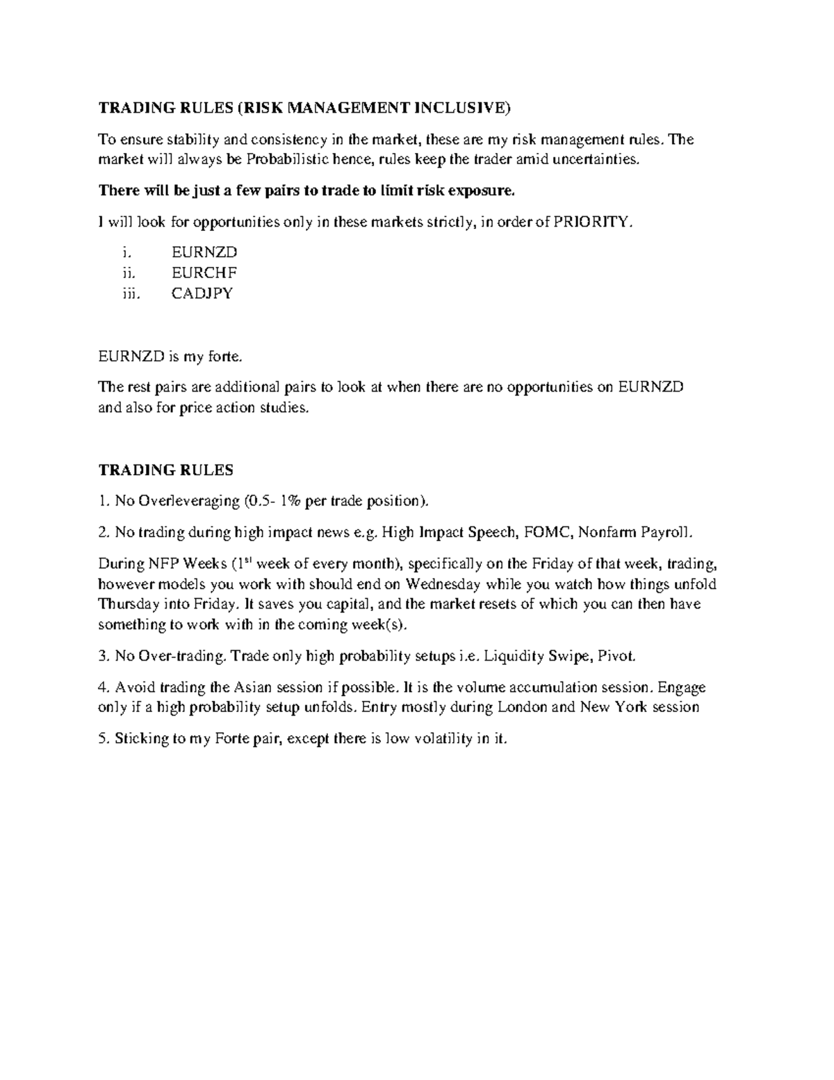 Trading PLAN & RISK Management - TRADING RULES (RISK MANAGEMENT ...