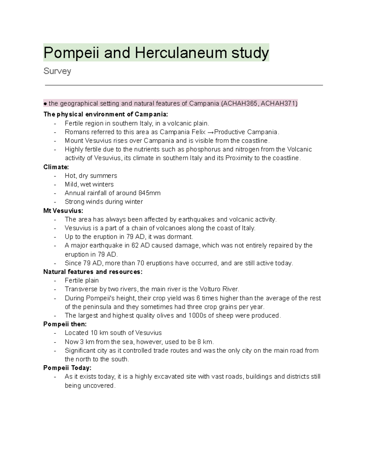 Cities of Vesuvius - Google Docs - Pompeii and Herculaneum study Survey ...