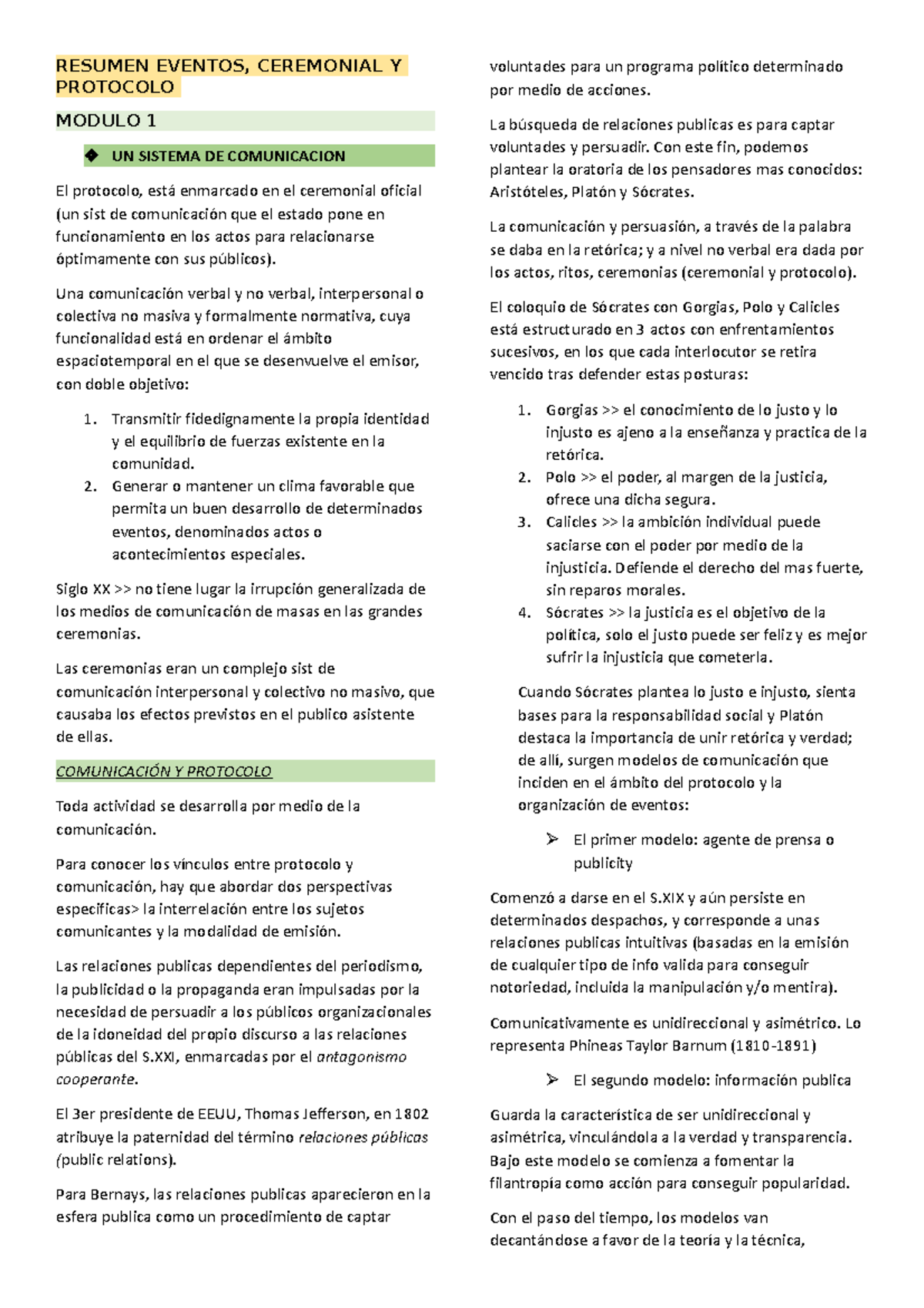 Resumen Eventos - M1 Y M2 - RESUMEN EVENTOS, CEREMONIAL Y PROTOCOLO MODULO 1 UN SISTEMA DE - Studocu