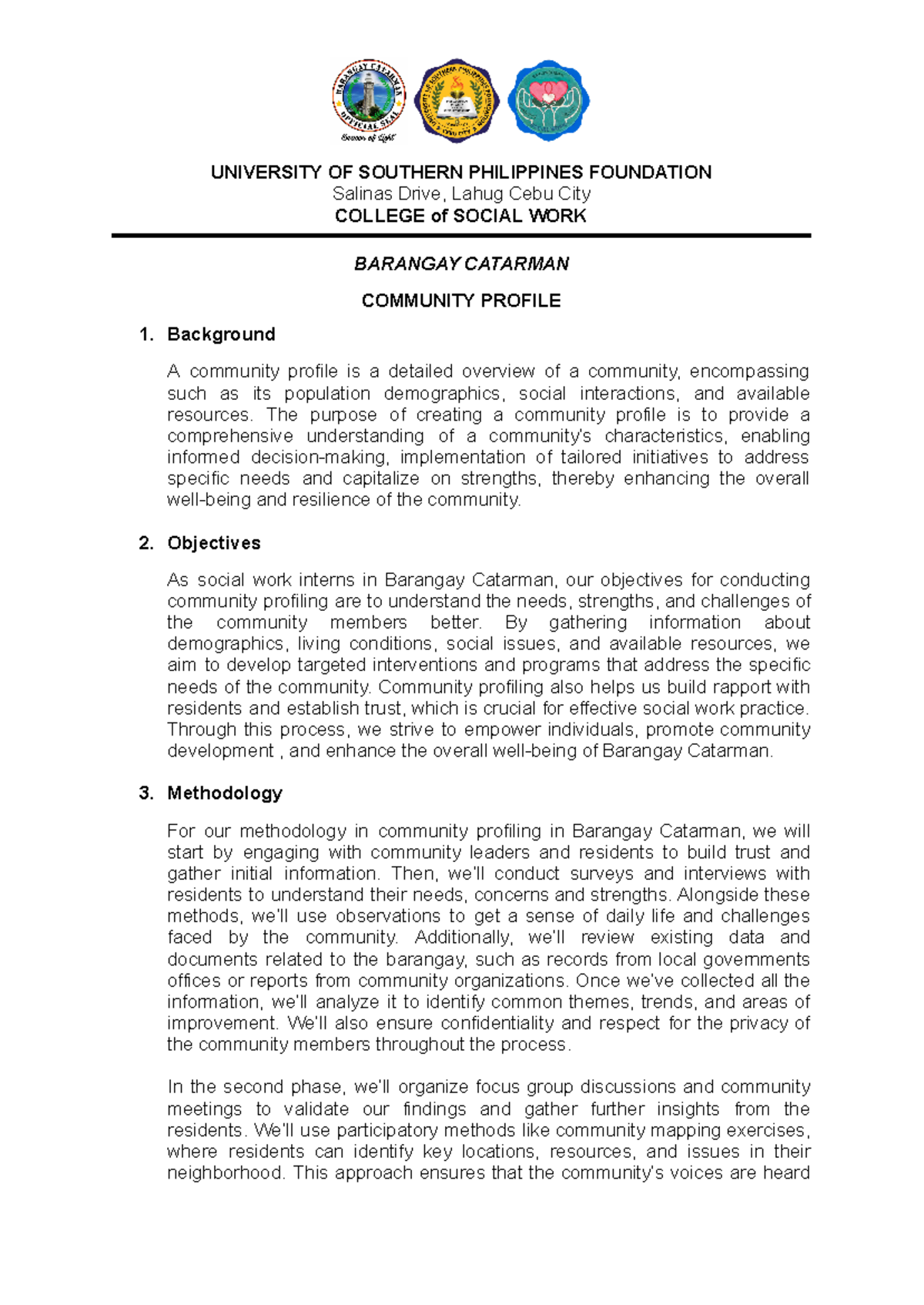 Barangay Catarman Community Profile - UNIVERSITY OF SOUTHERN ...