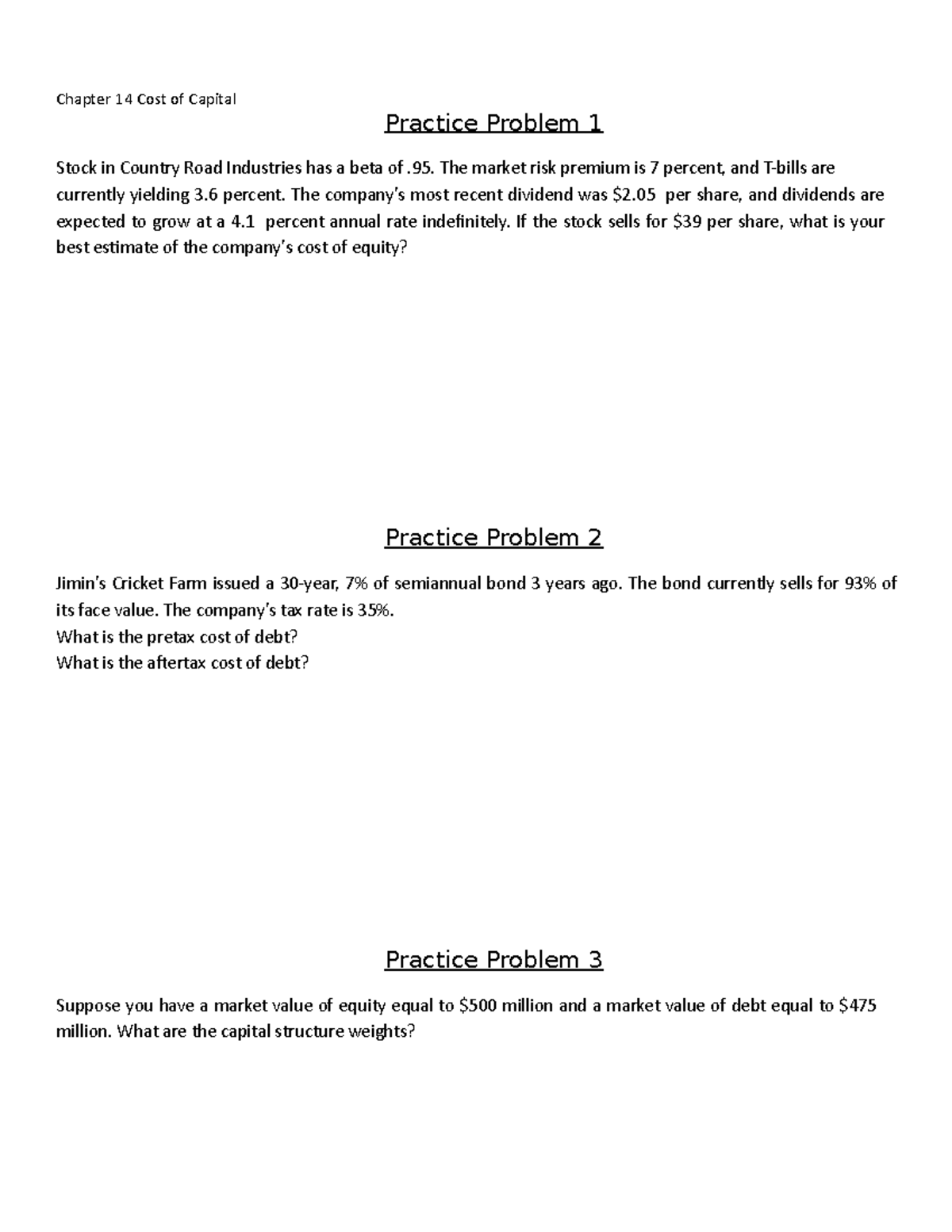 FIN 4001 - Chapter 14 Questions - Practice Problem 1 Stock in Country ...