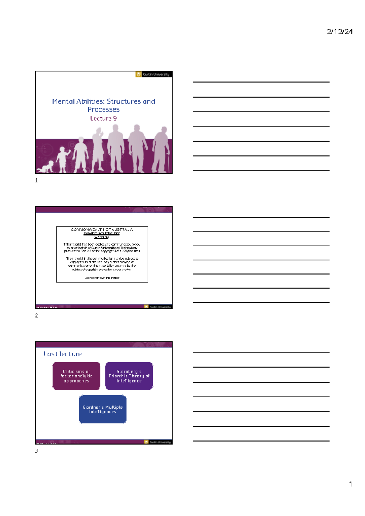 PSYC3002 L9 Processes 3ppc - C R IC O S P r o v id e r C o d e 0 0 3 0 1 J Mental Abilities ...