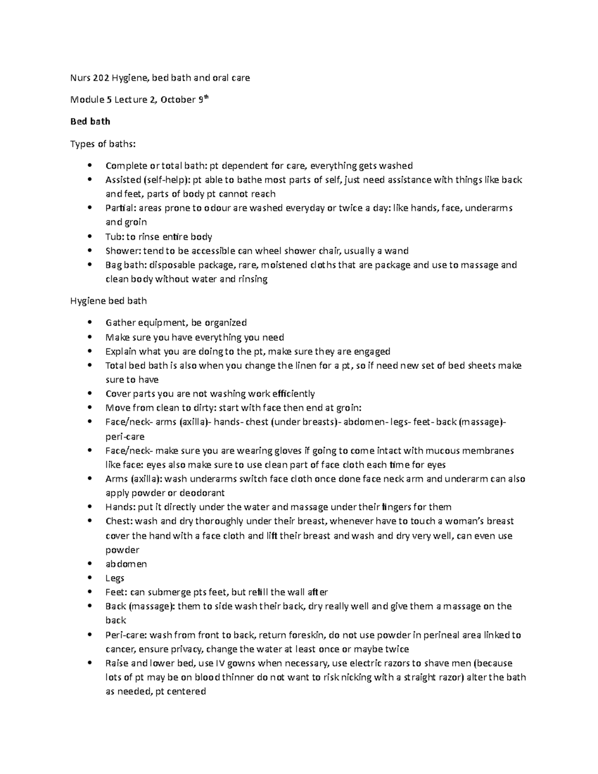 Nurs 202 Module 5 Lecture 2 Nurs 202 Hygiene Bed Bath And Oral Care Module 5 Lecture 2