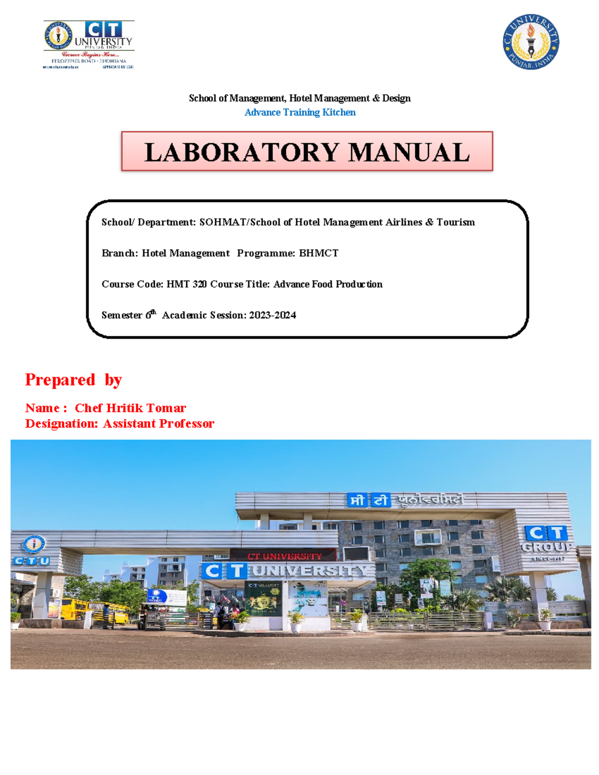 Advance Food Production Lab manual - School of Management, Hotel ...