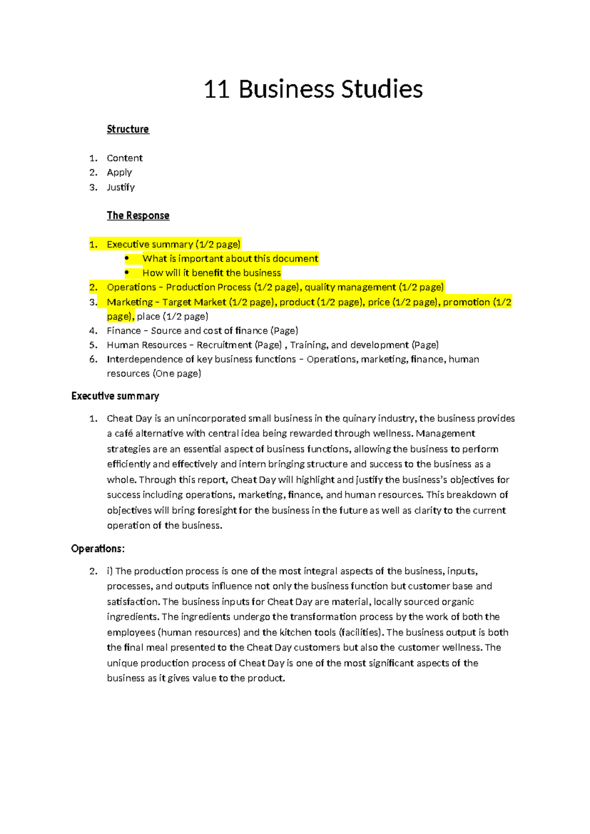 11 Business Studies plan - 11 Business Studies Structure Content Apply ...