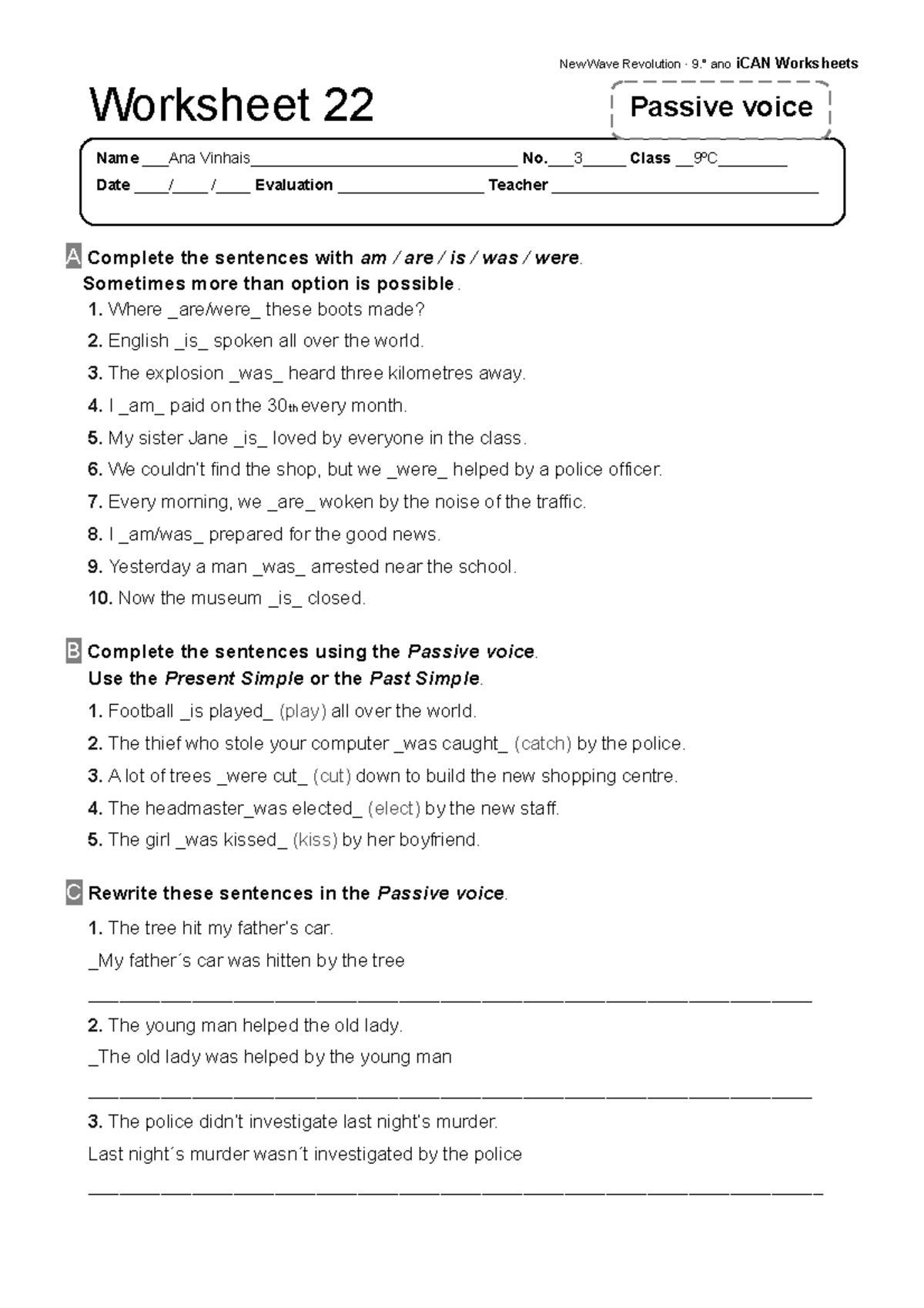 Passive voice worksheet 2 - New Wave Revolution · 9.° ano iCAN ...
