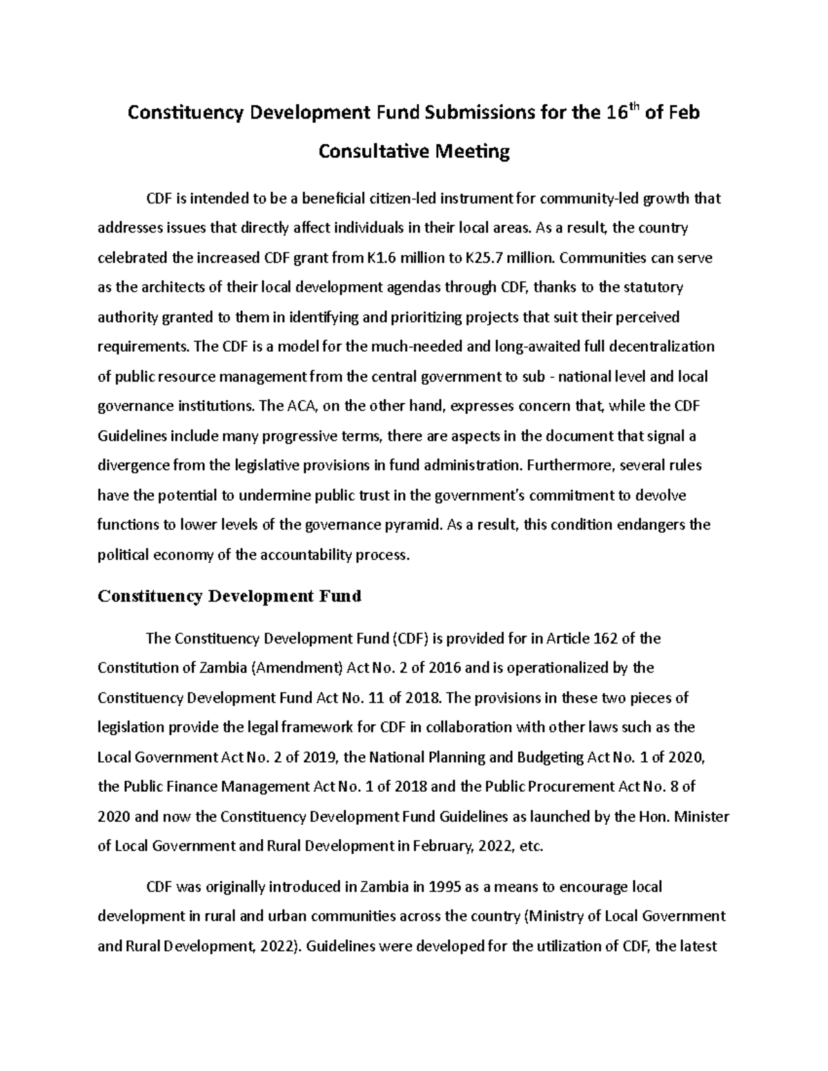 Constituency Development Fund Submissions for the 16th of Feb ...