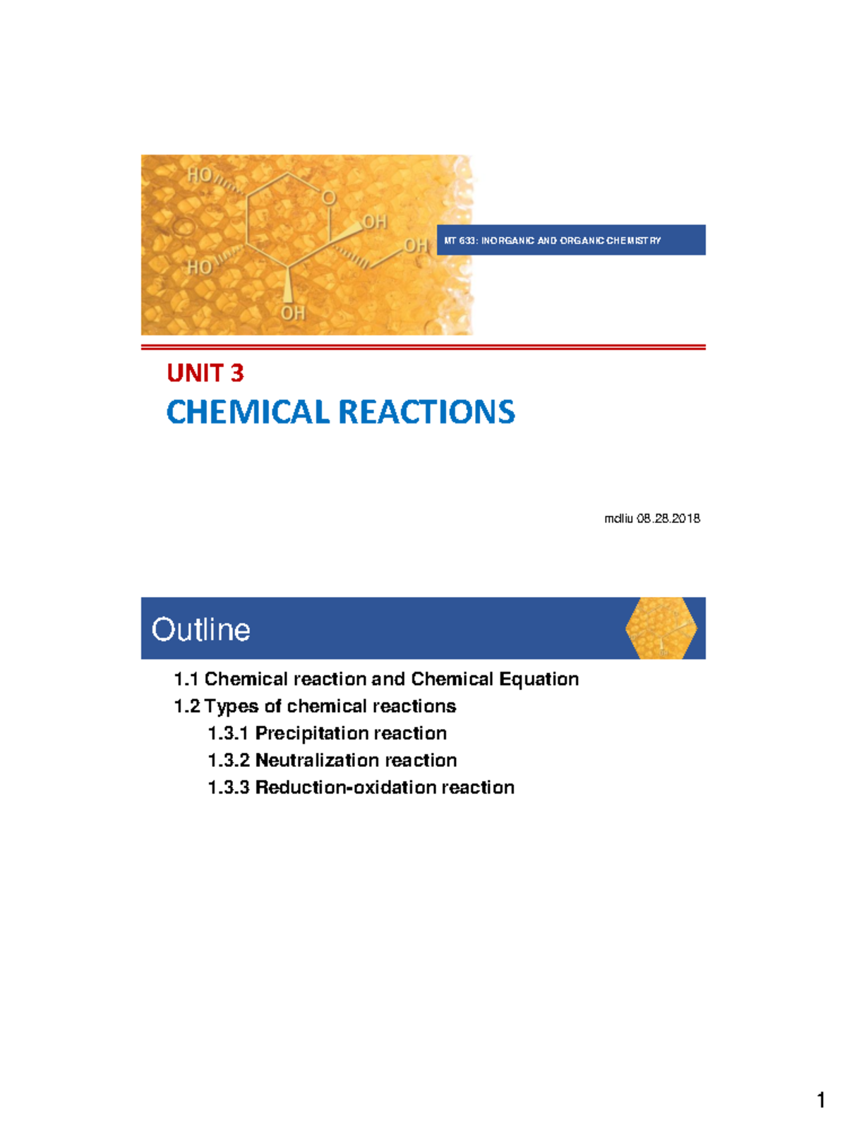 Unit 3 Chemical Reactions - MT 633: INORGANIC AND ORGANIC CHEMISTRY ...