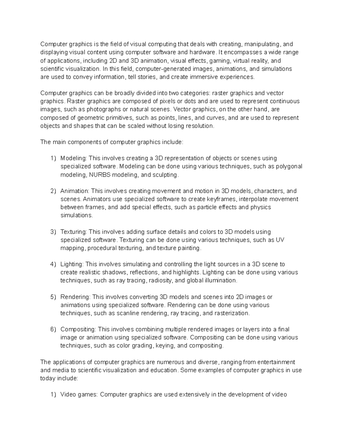 Computer Graphics: Technical Directing - Computer graphics is the field ...