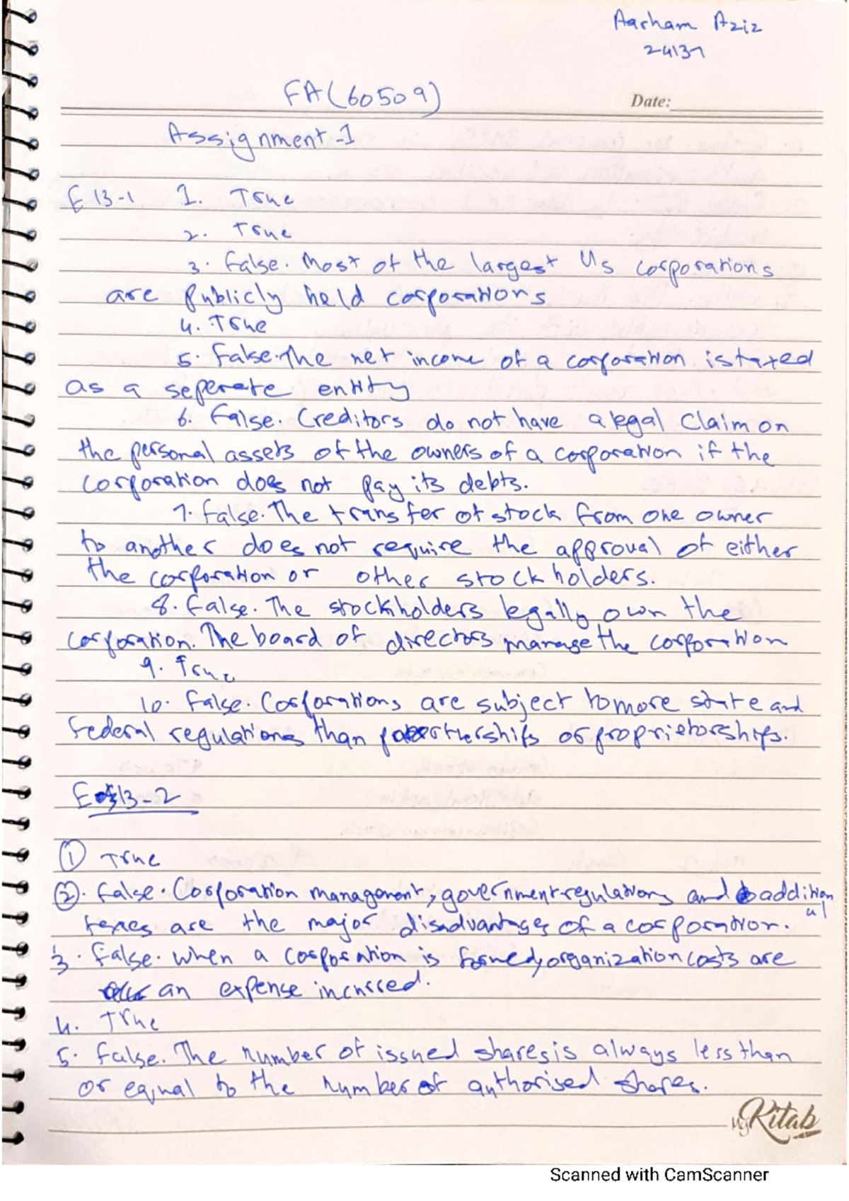 FA-assignment 1 kidwai chapter 1 - Financial accounting - Studocu