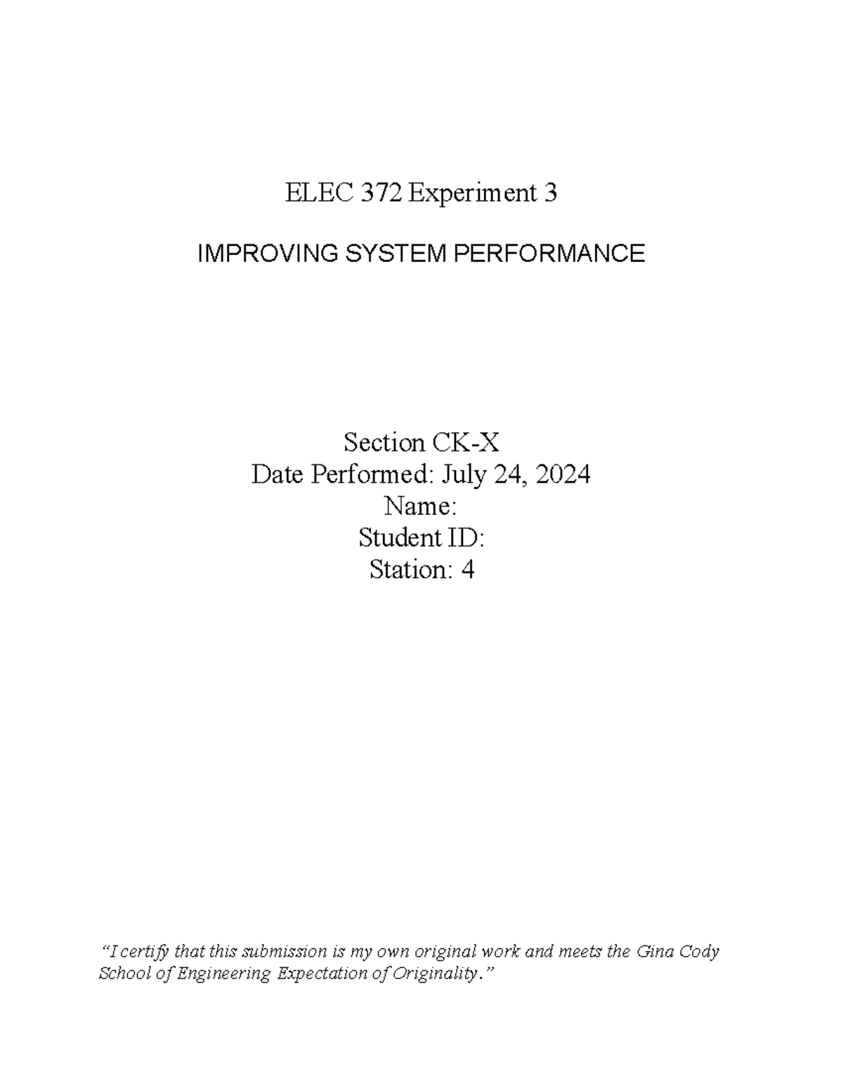 ELEC 372 Experiment 3 rpt - ELEC 372 Experiment 3 IMPROVING SYSTEM ...
