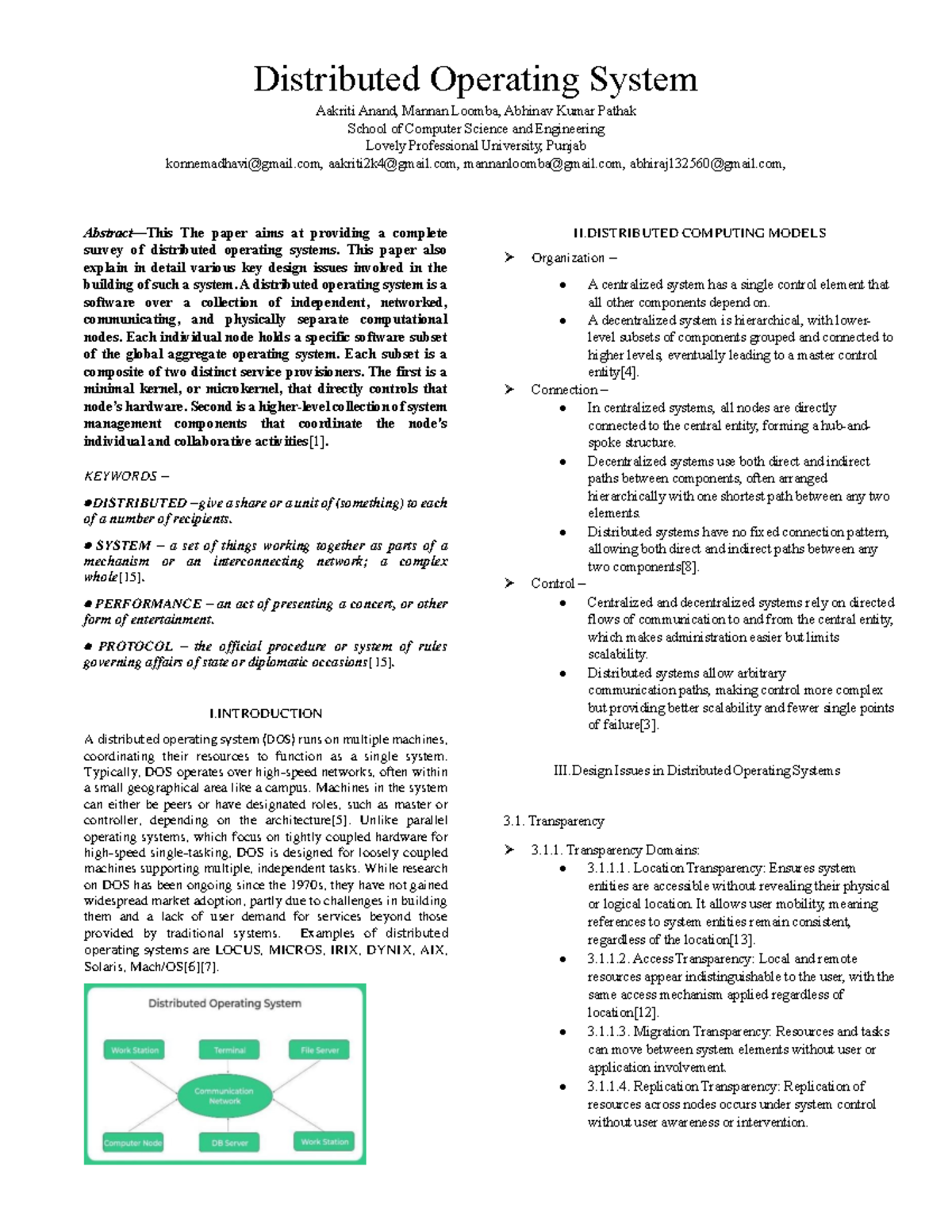CSE TERM Paper - imp - Distributed Operating System Aakriti Anand, Mannan Loomba, Abhinav Kumar ...