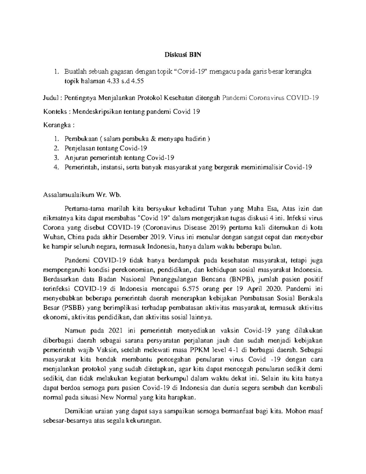 Diskusi Bahasa Indonesia Membuat pidato mengenai Covid-19 - Diskusi BIN Buatlah sebuah gagasan ...