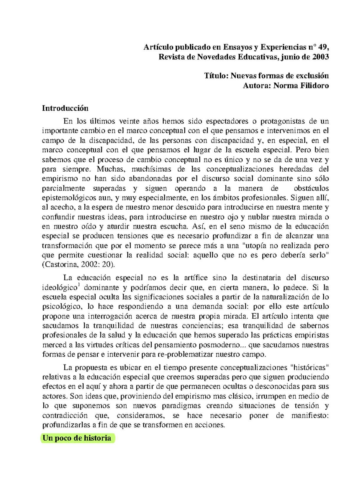 Nuevas formas de exclusi-n -Filidoro - Artículo publicado en Ensayos y Experiencias n° 49 ...