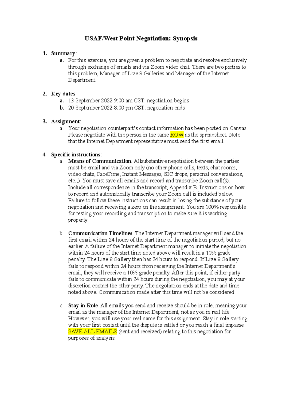 Usafwest Point Negotiation Synopsis - USAF/West Point Negotiation ...