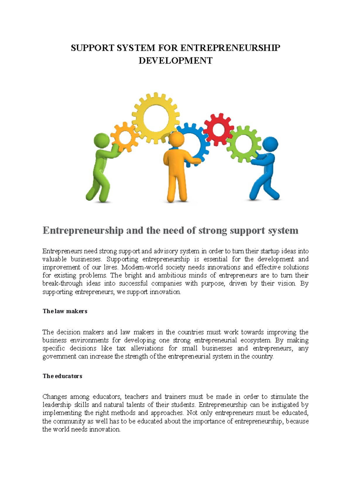 Support system for Entrepreneurship development - SUPPORT SYSTEM FOR ...