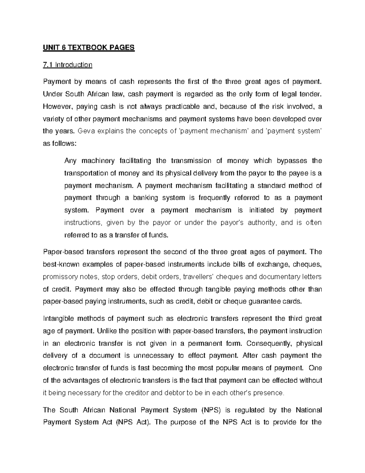 UNIT 6 Textbook Pages - UNIT 6 TEXTBOOK PAGES 7 Introduction Payment by ...