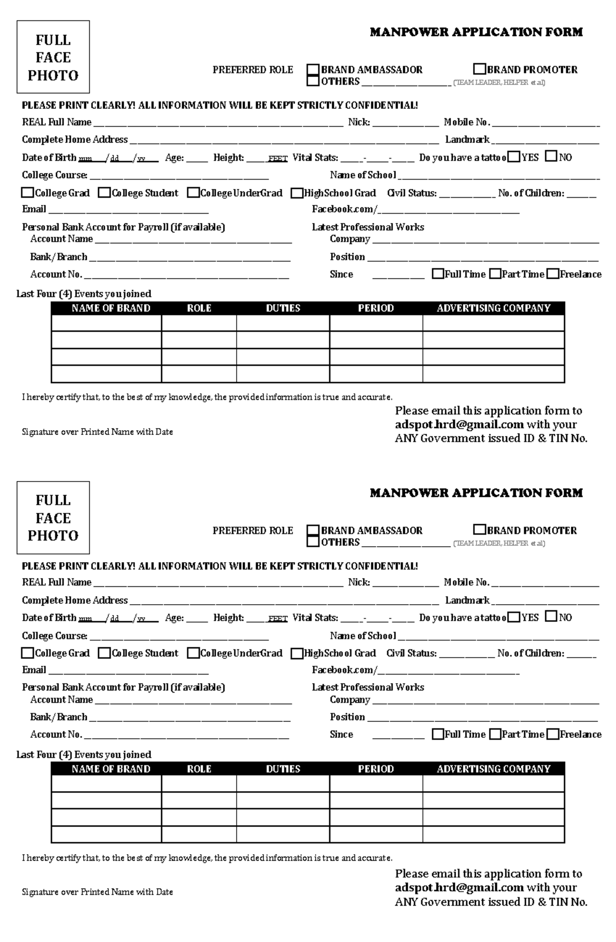 Generic Manpower Application Print ON LONG Paper - PLEASE PRINT CLEARLY ...